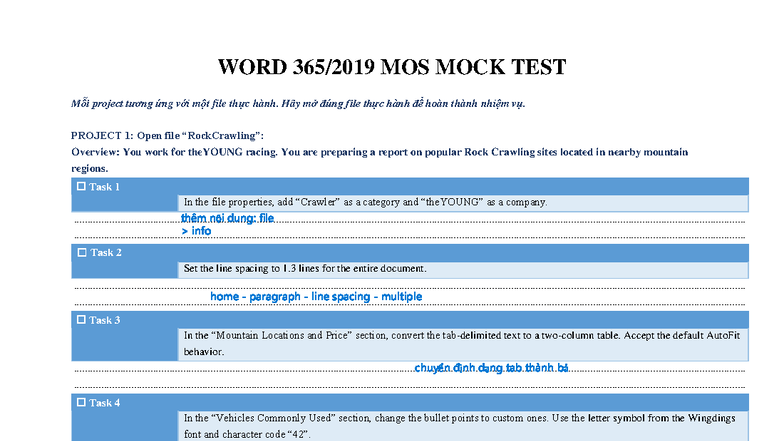 WORD 365-2019: MOS Mock Test Practice for Projects and Tasks - Studocu