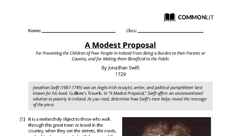 ENG 101: Essay Notes on Jonathan Swift's "A Modest Proposal" - Studocu