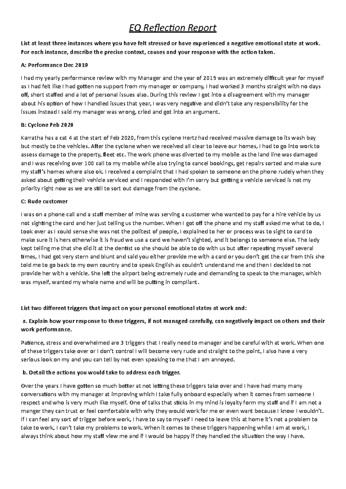 BSBPEF502 Emotional Intelligence EQ Reflection Report & Insights - Studocu