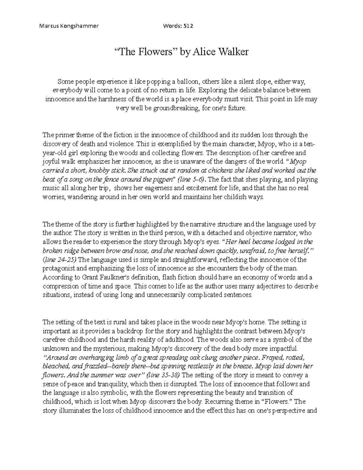 Analysis of "The Flowers" by Alice Walker - English 101 - Studocu