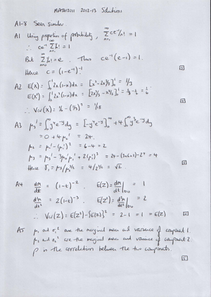 Statistics mid exam - Say True if the statement is Correct and False if ...