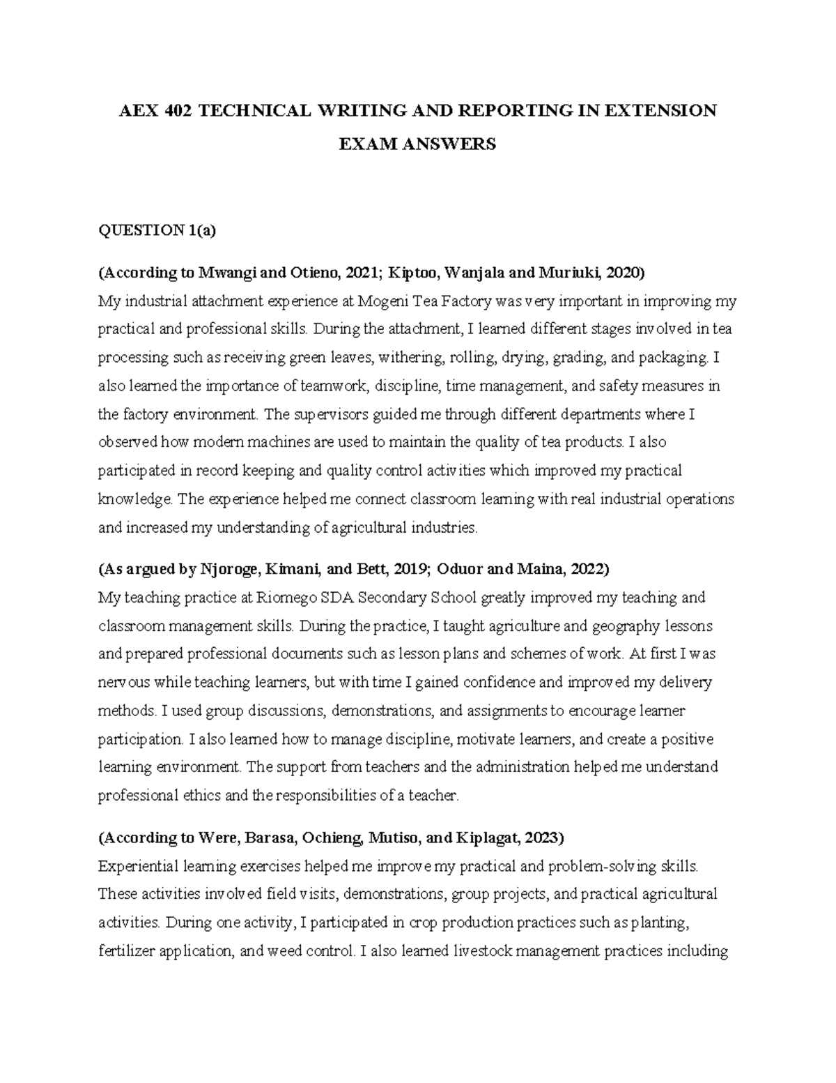 AEX 402 TECHNICAL WRITING & REPORTING IN EXTENSION EXAM ANSWERS - Studocu