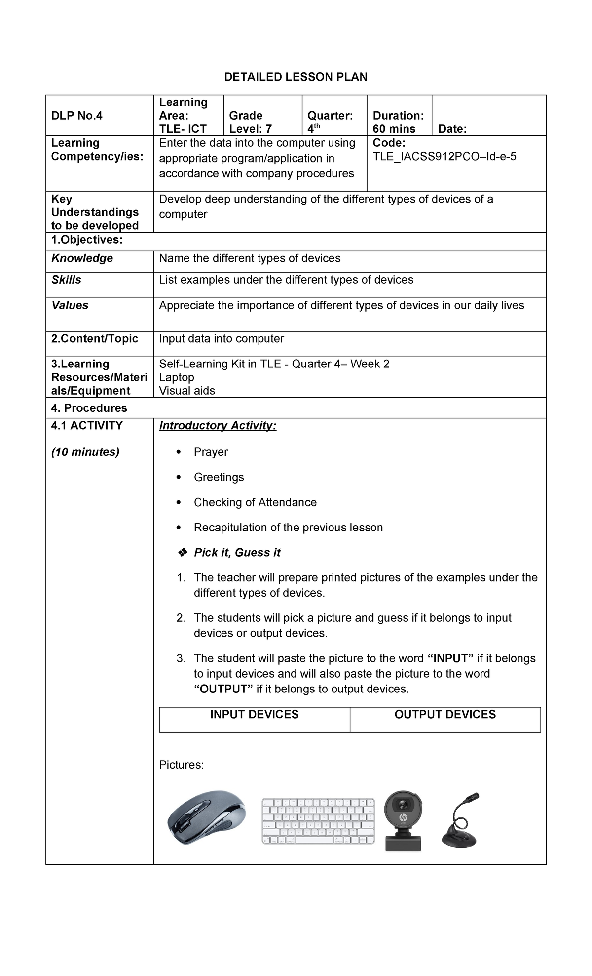 DLP2 - Lesson plan on ICT - DETAILED LESSON PLAN DLP No. Learning Area ...