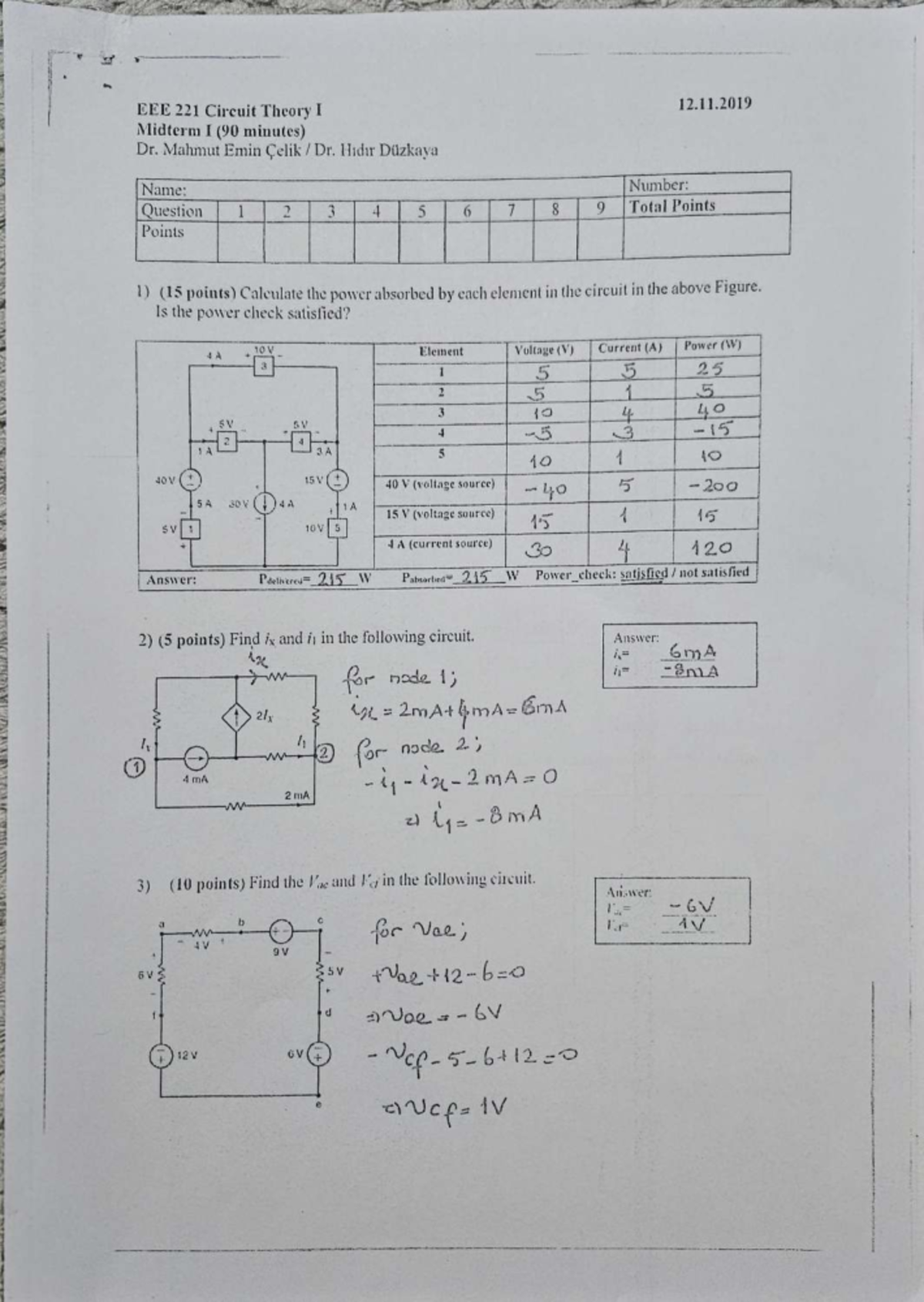 221 Circuit Theory I Midterm I Solutions (12.11.2019) - Studocu