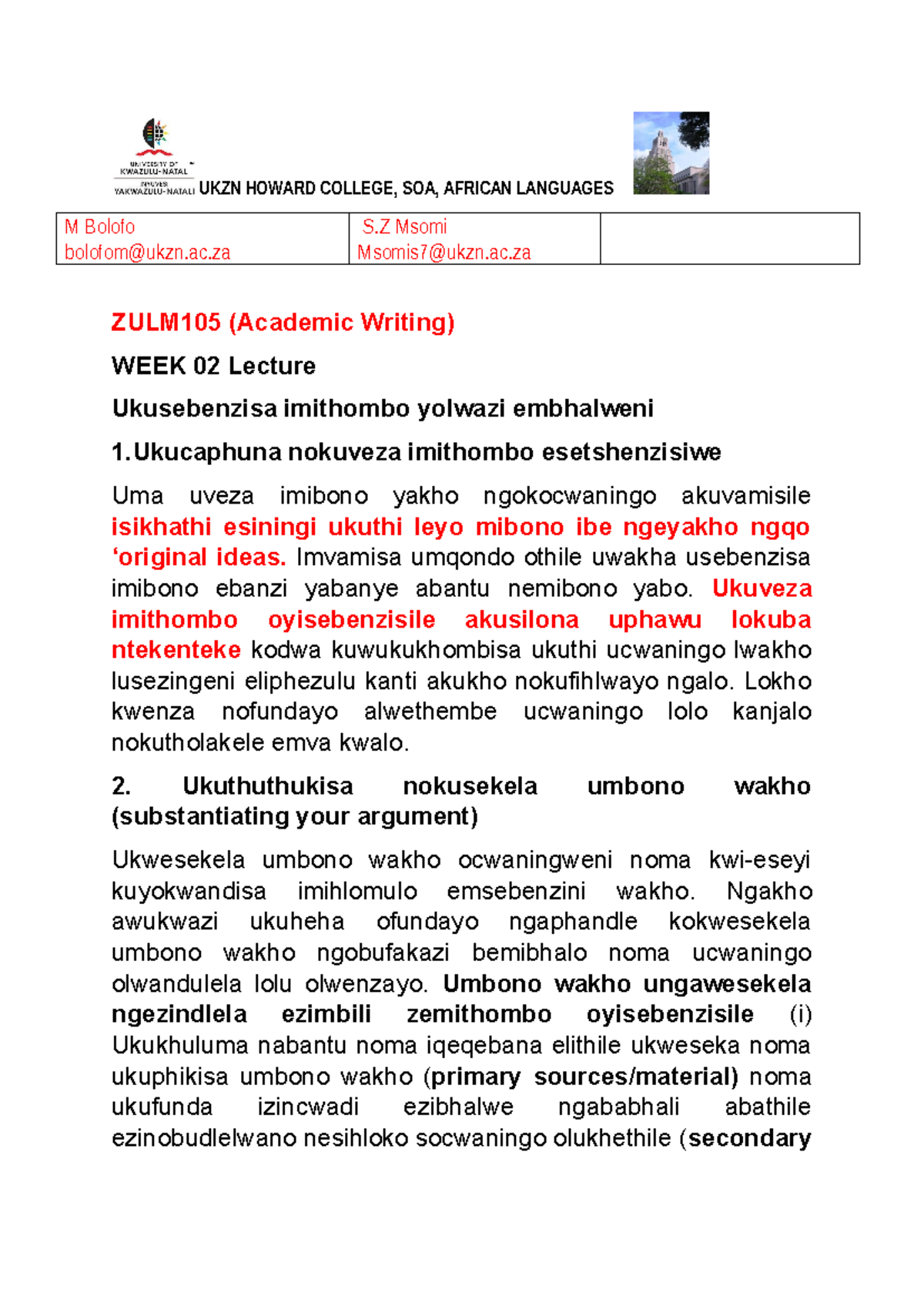 Imithombo Yolwazi - ZULM105 Lecture Notes Week 02 - Studocu