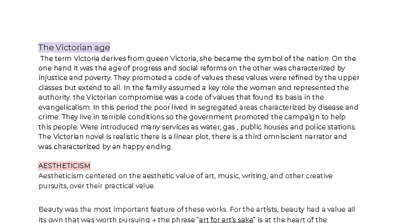 AESTH 101: Aestheticism and Decadence in the Victorian Era - Studocu