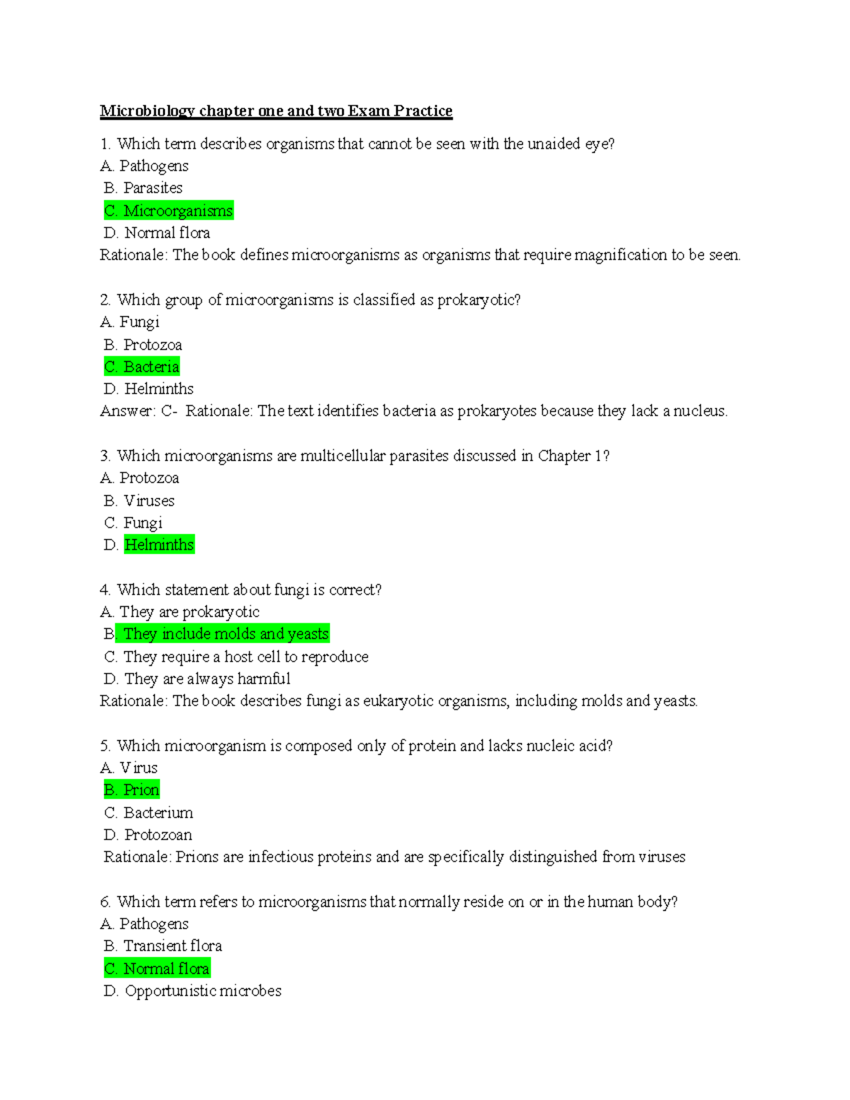 Microbiology CH 1 & 2 Practice Exam Review Notes - Studocu