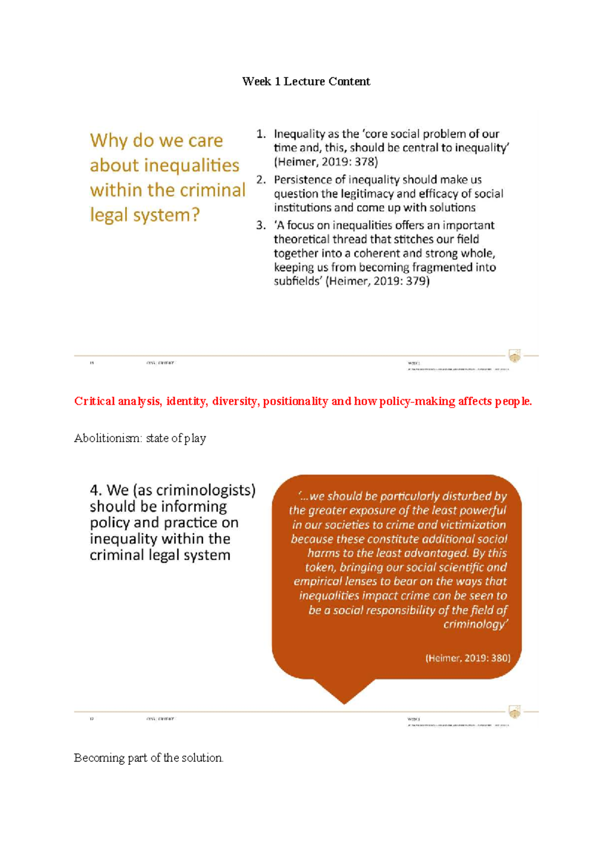 Week 1 Lecture Notes: CRIM3005 - Critical Analysis of Identity ...