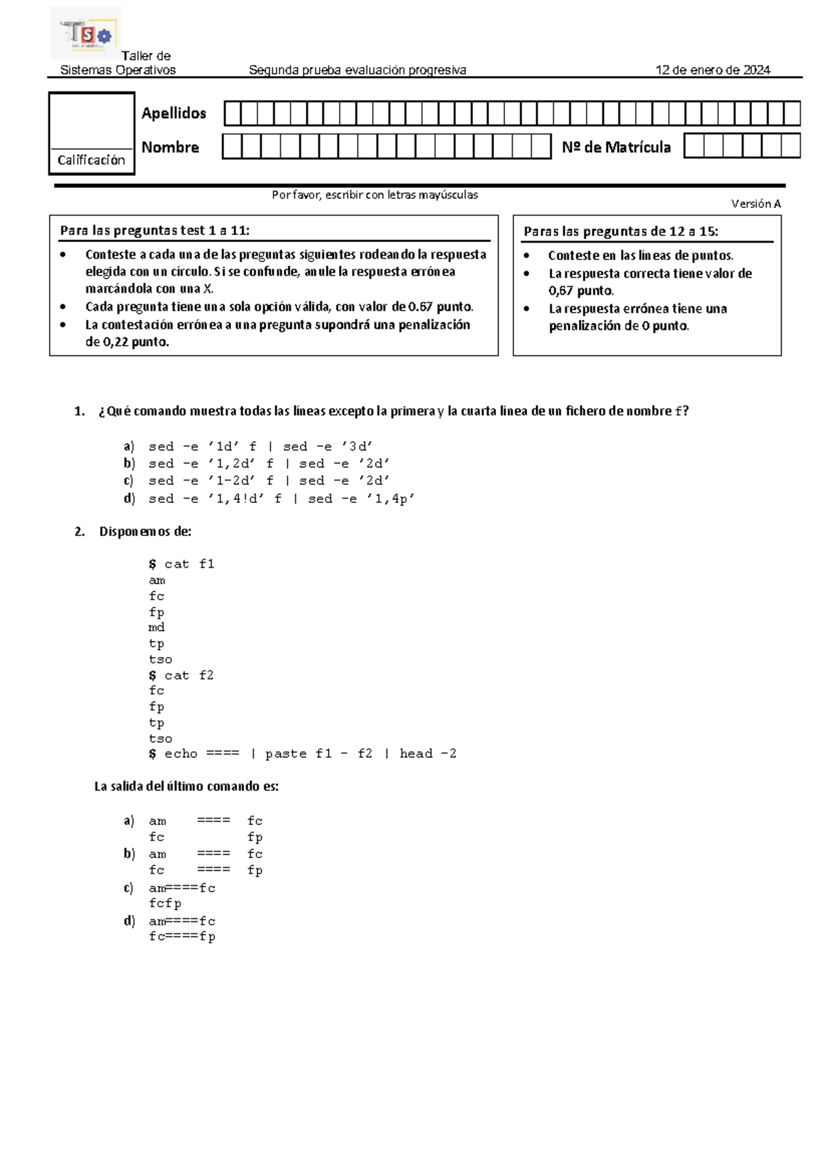 Examen Ordinaria TSO 23-24 - Segunda Prueba de Sistemas Operativos ...