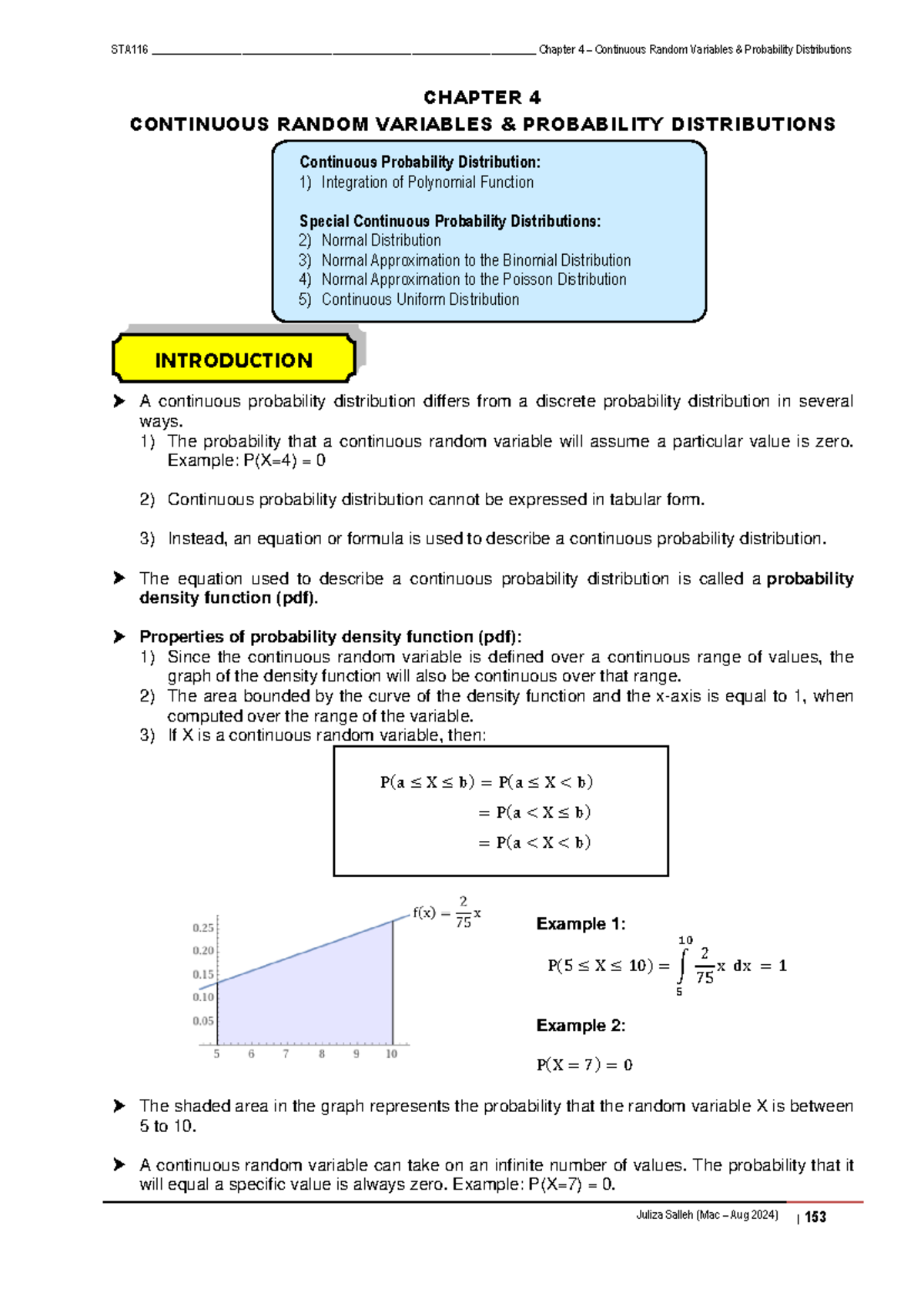 STA116 Chapter 4 - Continuous Random Variable & Probability Distribution - Juliza Salleh (Mac ...
