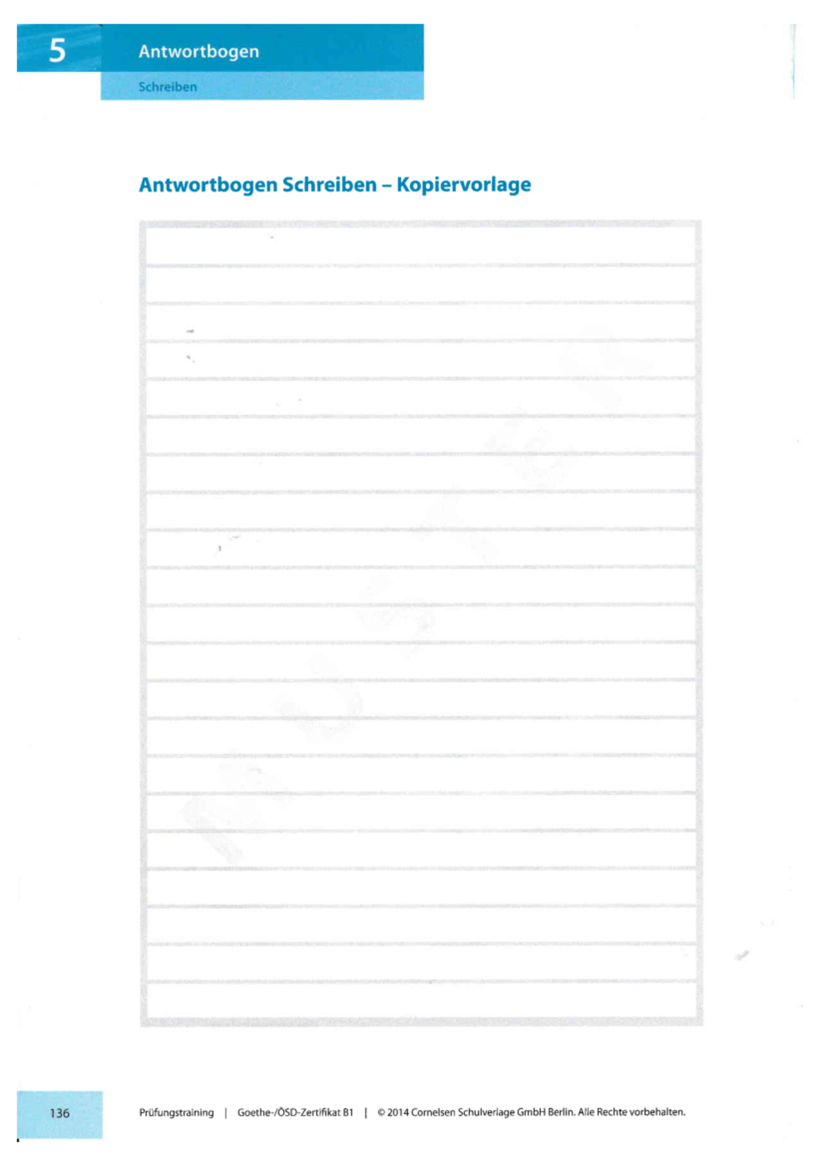 Antwortbogen für Prüfung B1 Goethe ( Modul Schreiben) - Deutsch A1 ...