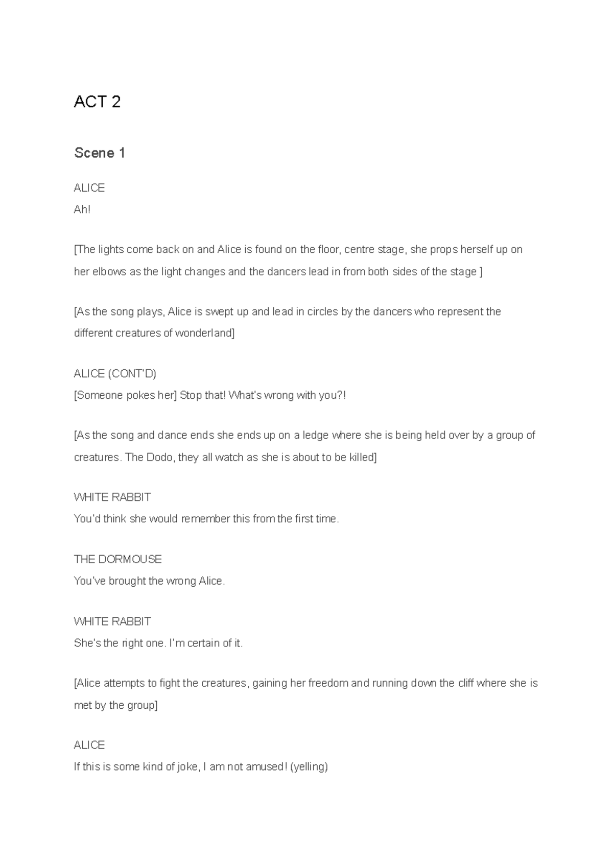 ACT 2: Alice in Wonderland - Scene 1 Script Analysis - Studocu