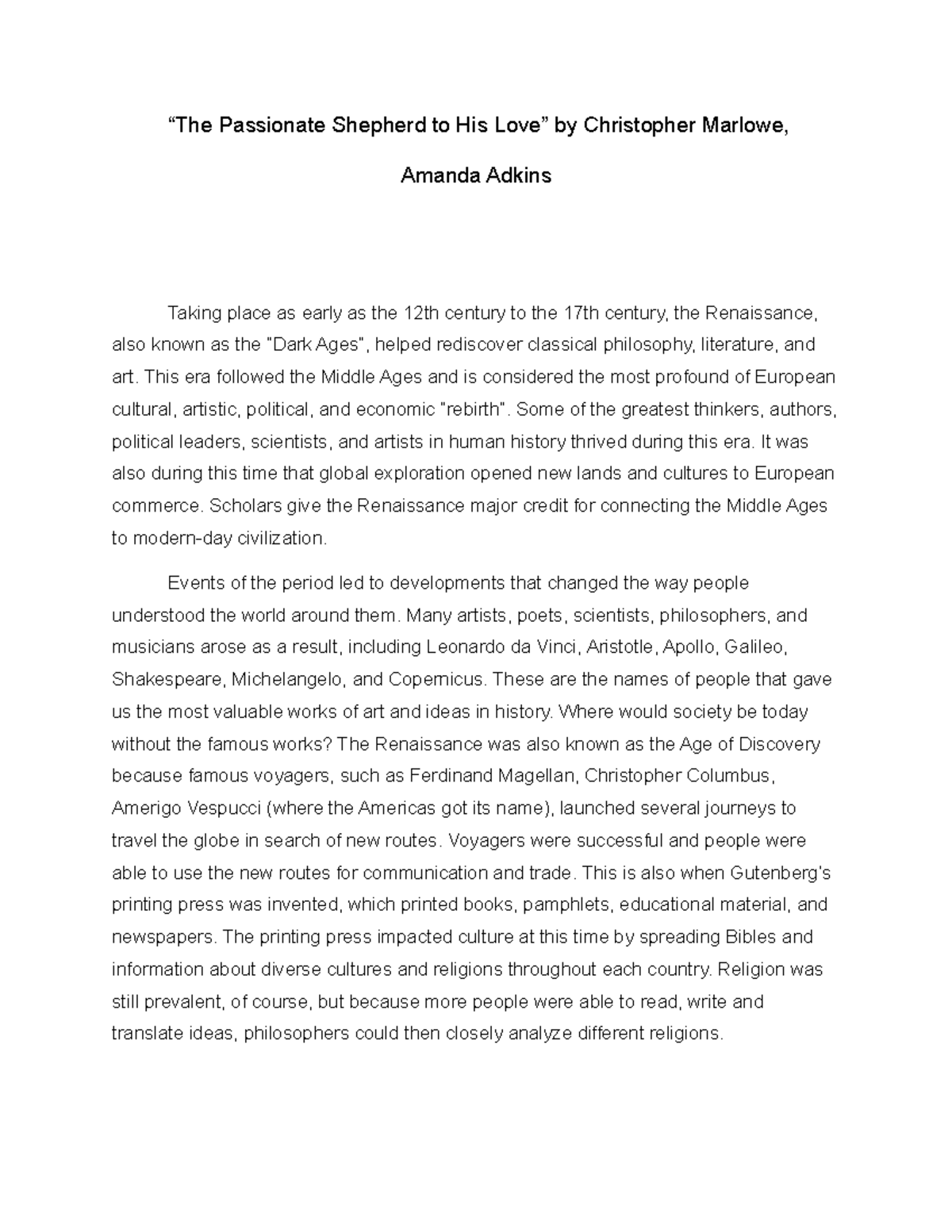 C100 Task 1 BZM1 - “The Passionate Shepherd to His Love” by Christopher ...