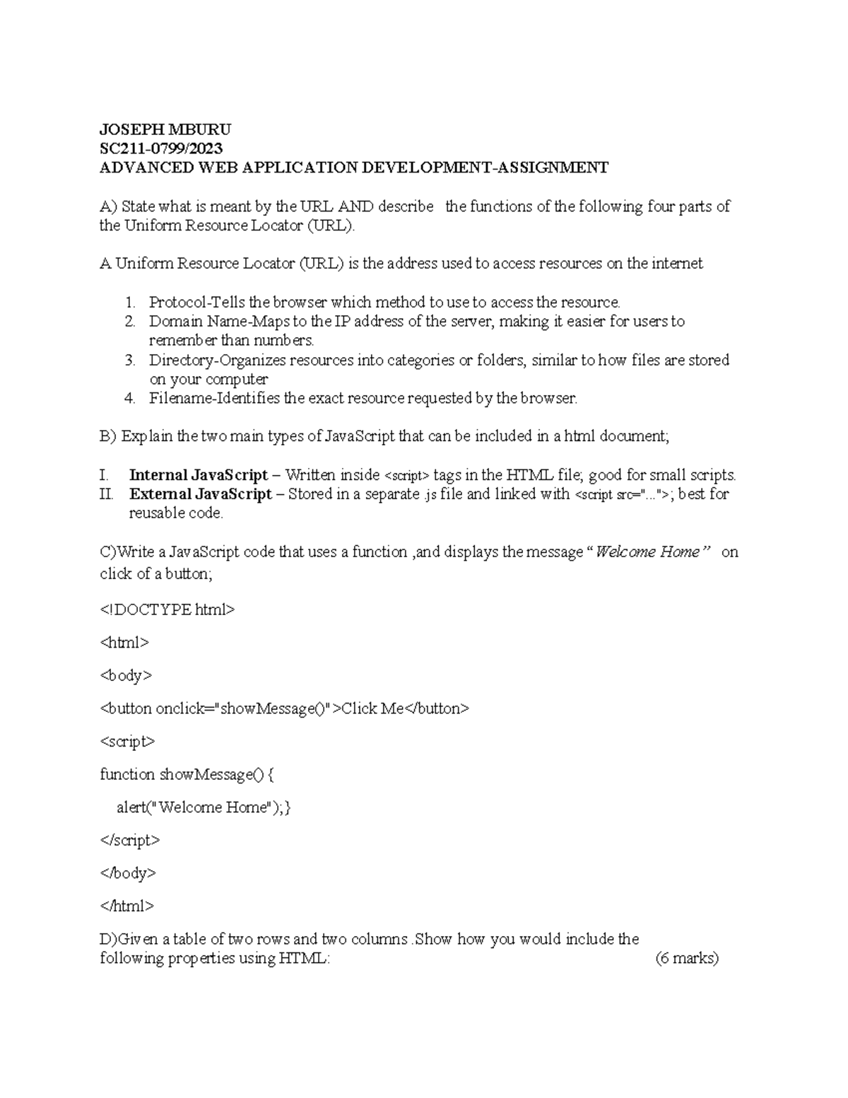 ADVANCED WEB APPLICATION (CSE 301) Assignment Notes on URL & JavaScript ...