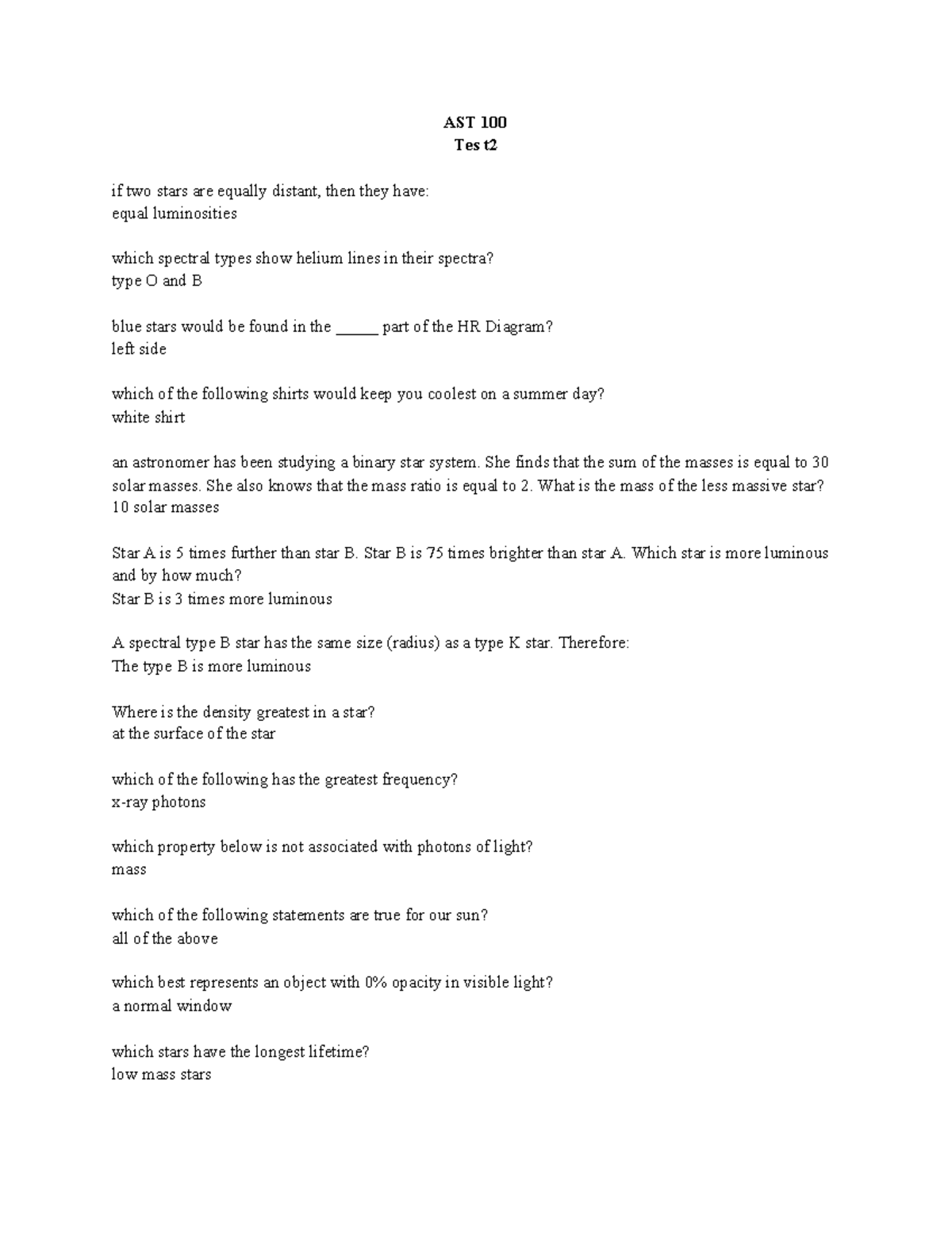 AST 100 Test 2 - Comprehensive Study Guide for Exam Success - Studocu