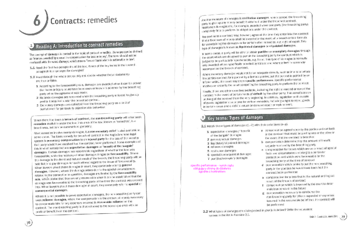 Unit 6 Contract Remedies: Specific Performance & Breach of Contract ...