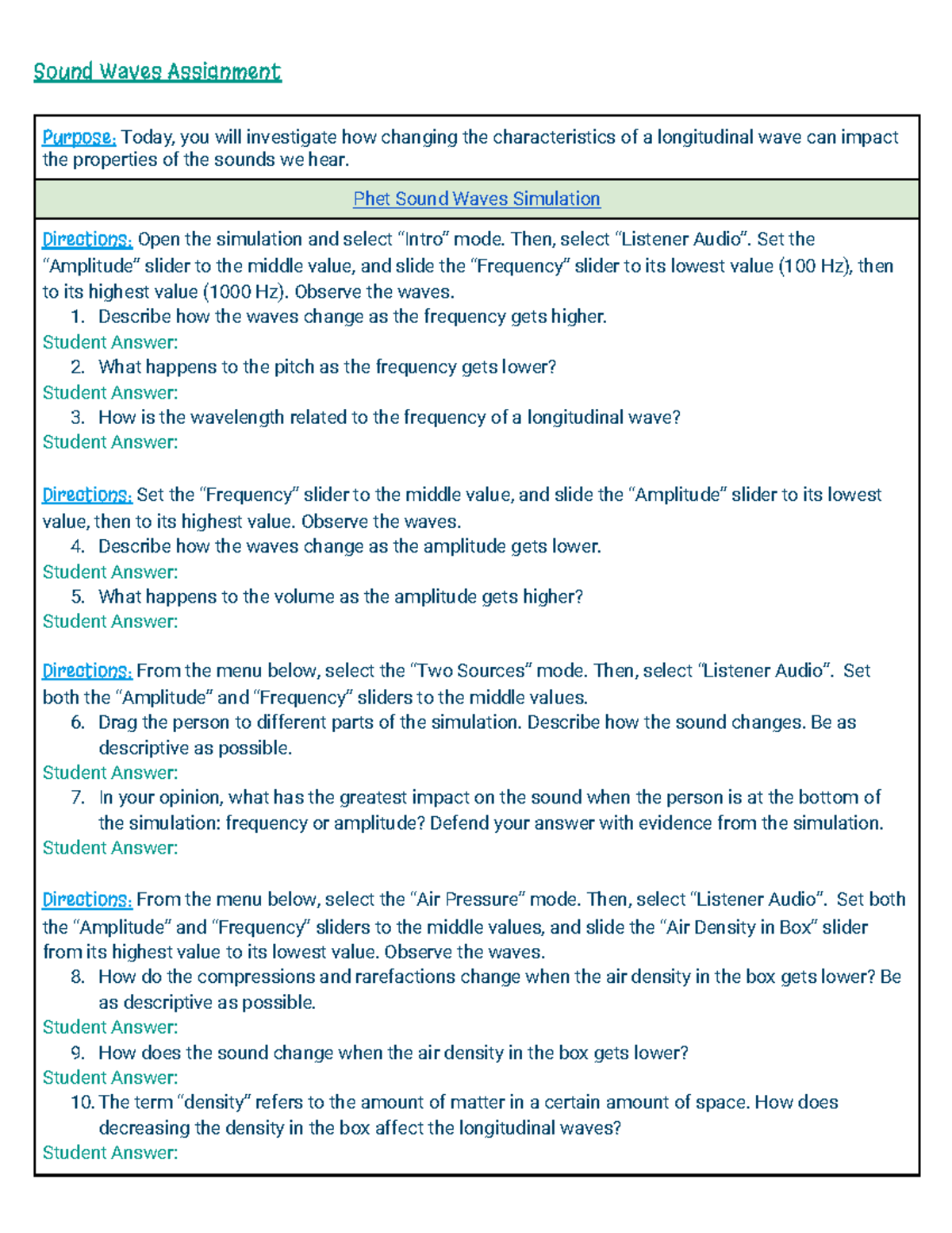 Sound Waves Assignment: Investigating Wave Properties and Effects - Studocu