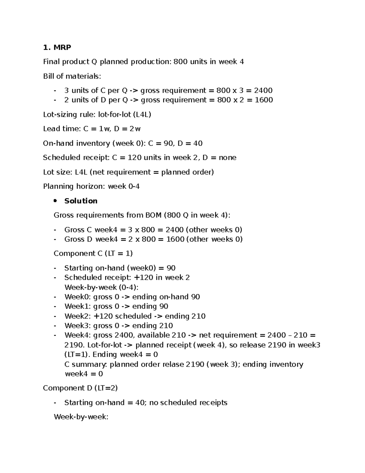 QTK - MRP Final Exam: Production Planning & OEE Analysis - Studocu