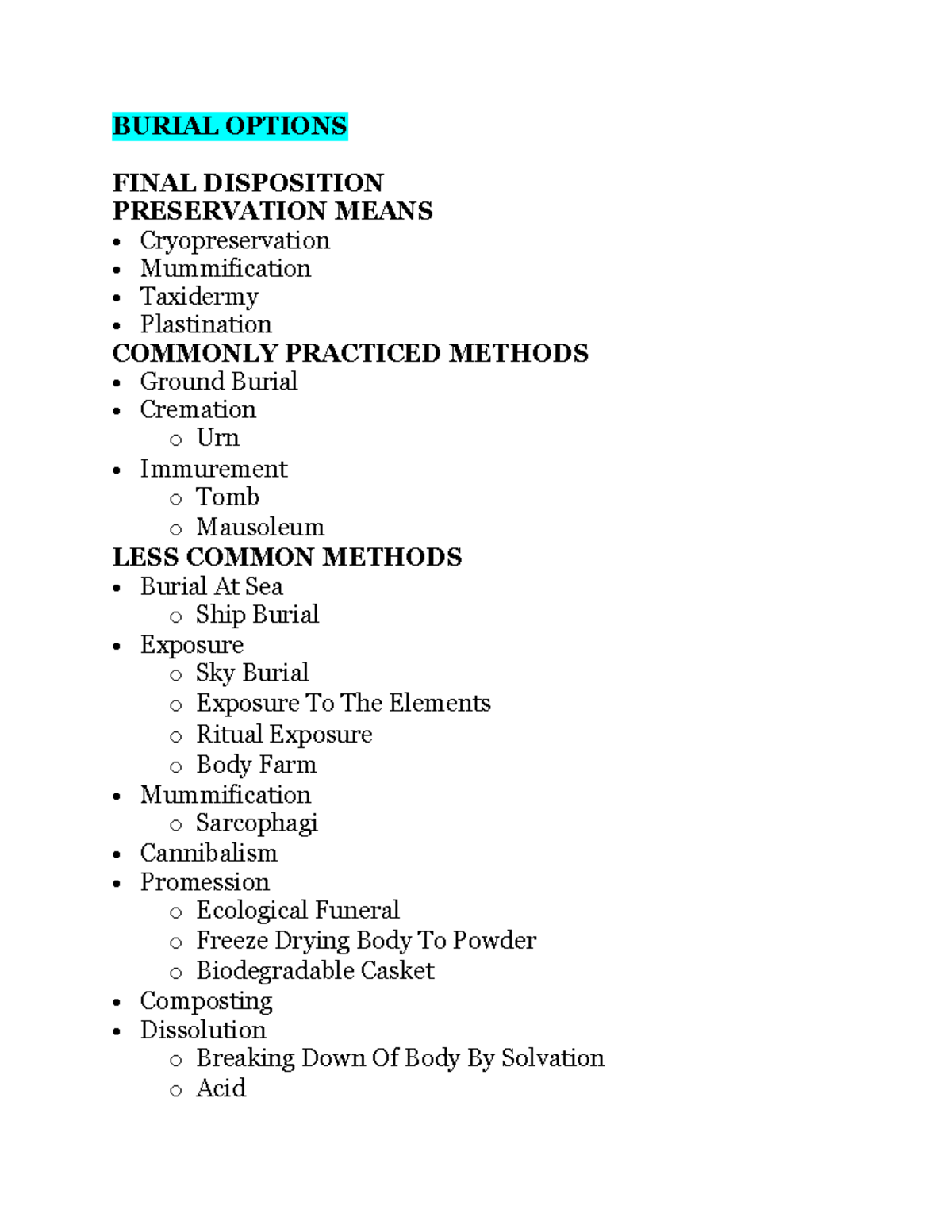 Exploring Burial Options & Final Disposition Methods (Course Code: BUR 101) - Studocu