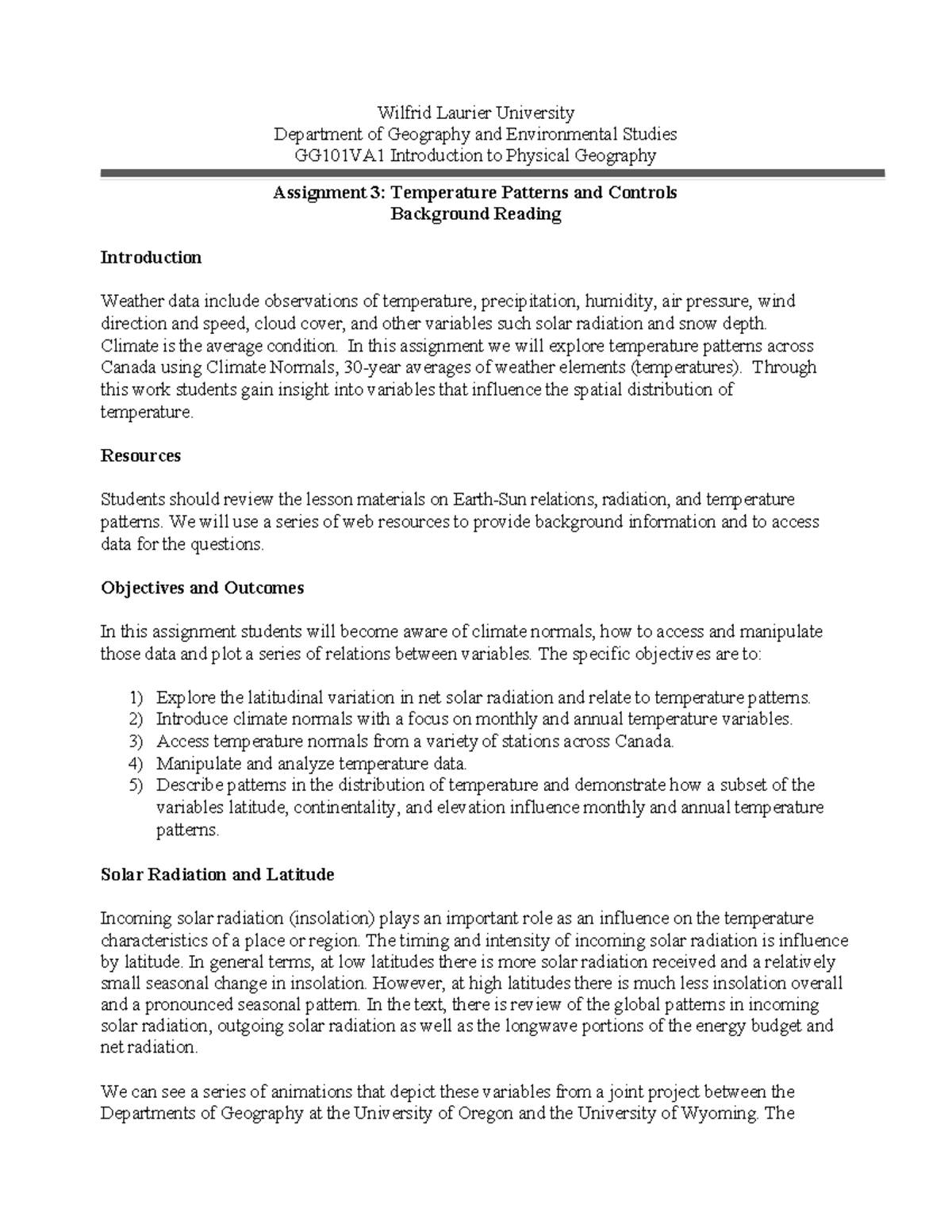 GG101VA1 Assignment 3: Analyzing Temperature Patterns in Canada - Studocu