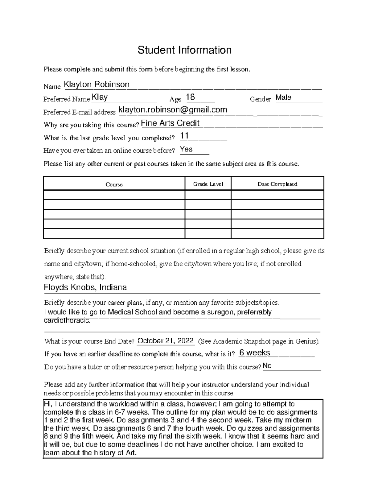 Student information form (10) - Student Information Please complete and ...