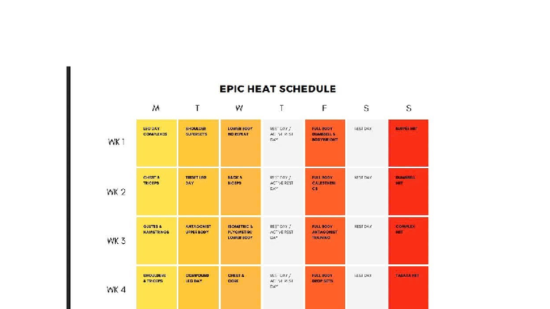 EPIC HEAT WORKOUT SCHEDULE: WEEKLY TRAINING PLAN - Studocu