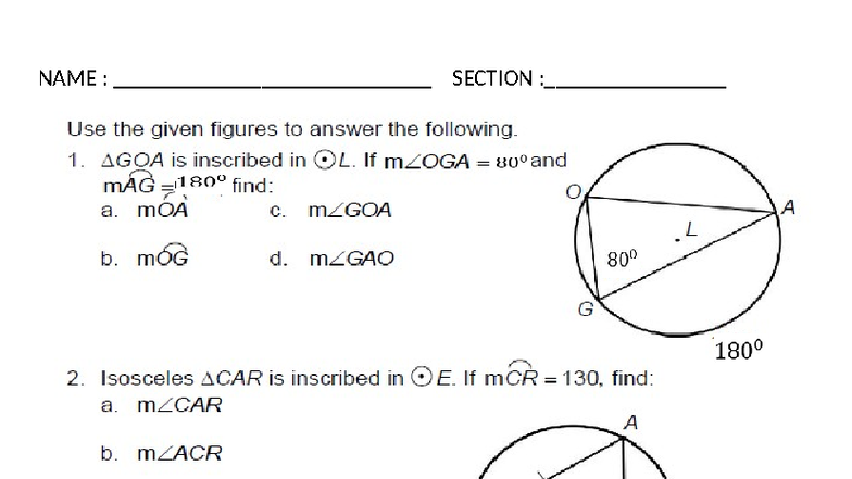 Activity on Inscribed Angles and Related Figures - Studocu