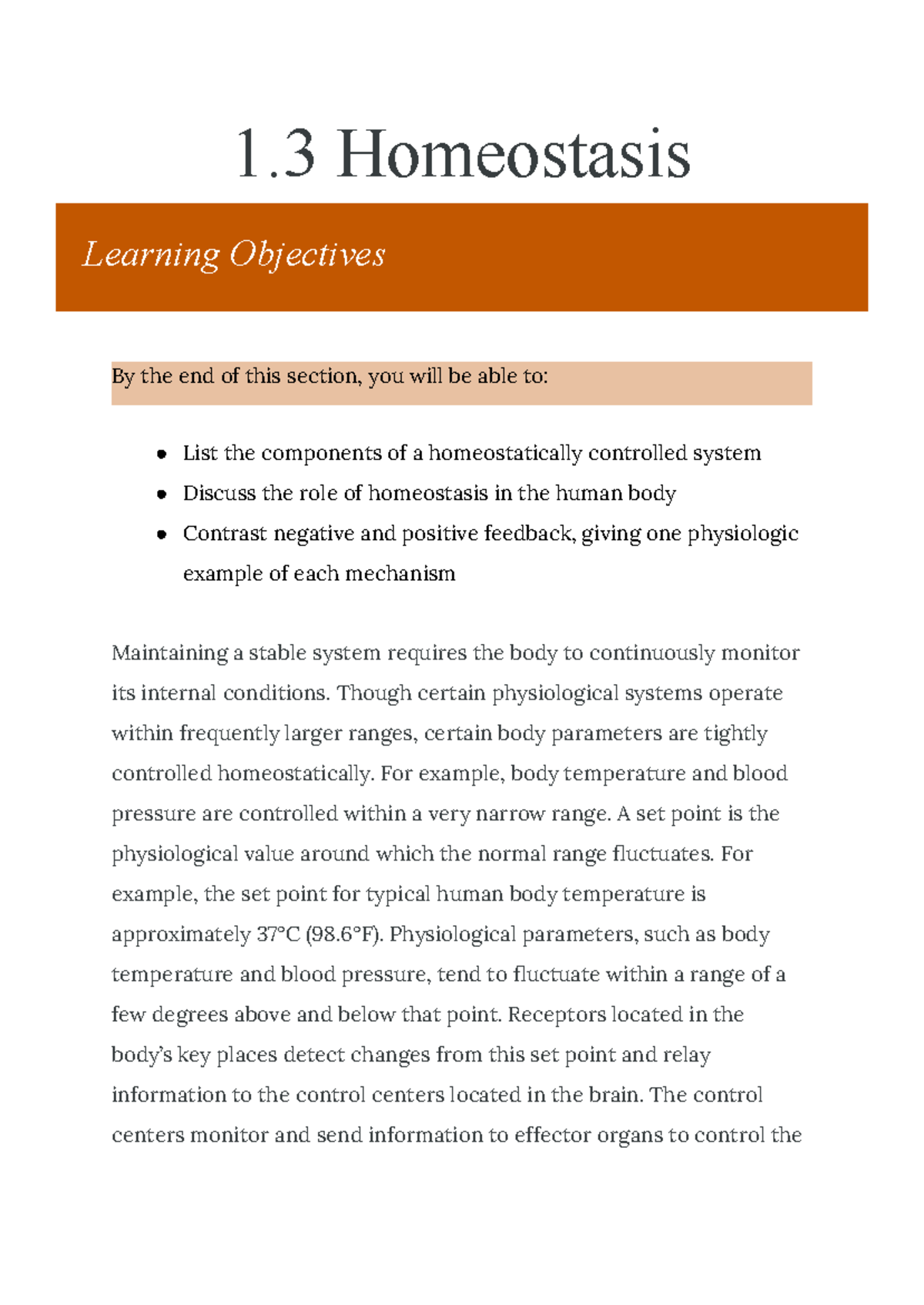 1.3 Homeostasis: Understanding Feedback Mechanisms in Physiology - Studocu