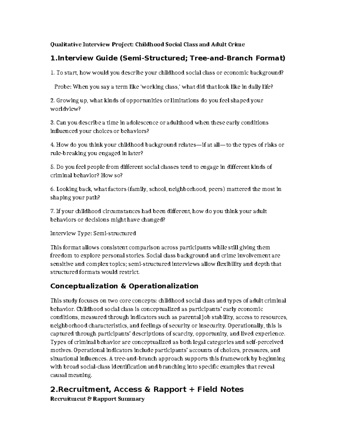 Qualitative Interview Project: Childhood Class & Crime Analysis - Studocu