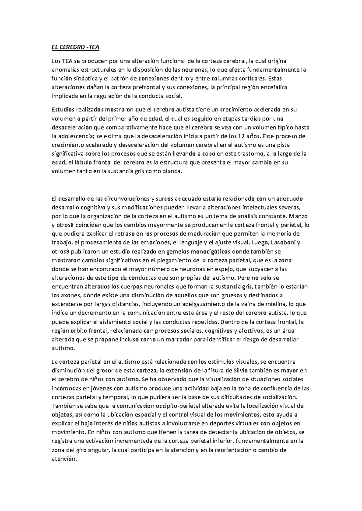 EL- Cerebro-TEA - texto sobre el cerebro tea - EL CEREBRO -TEA Los TEA ...