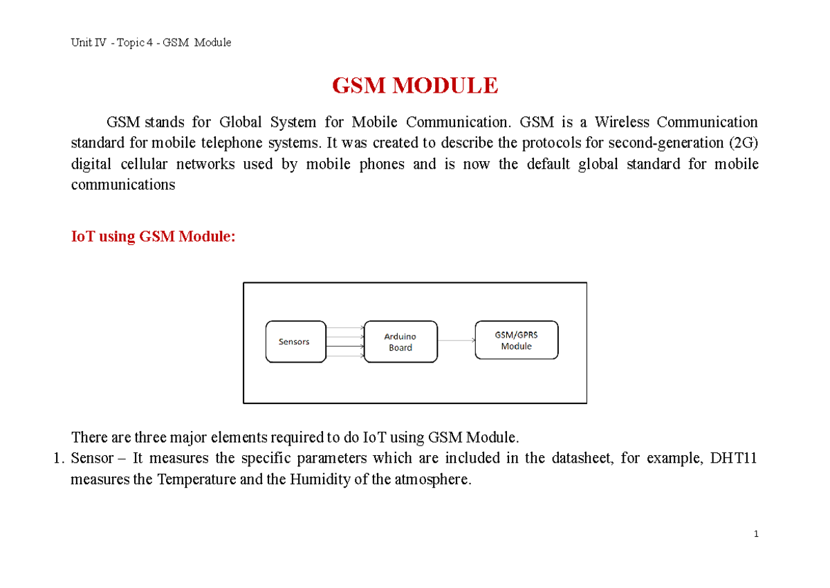 Unit IV - Topic 4: Overview of the GSM Module for IoT Applications ...