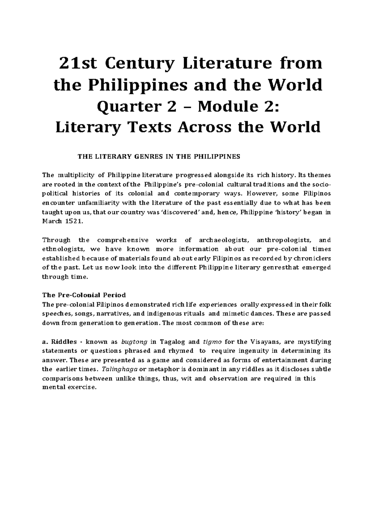 21st Century Literature - Philippines & Global Context - Q2 - Module 2 ...