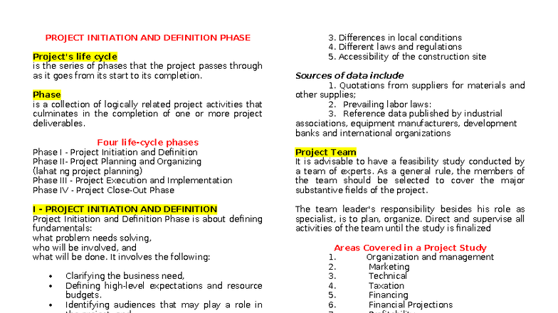 Project Initiation & Definition Phase Overview (Course Code: PPM101 ...
