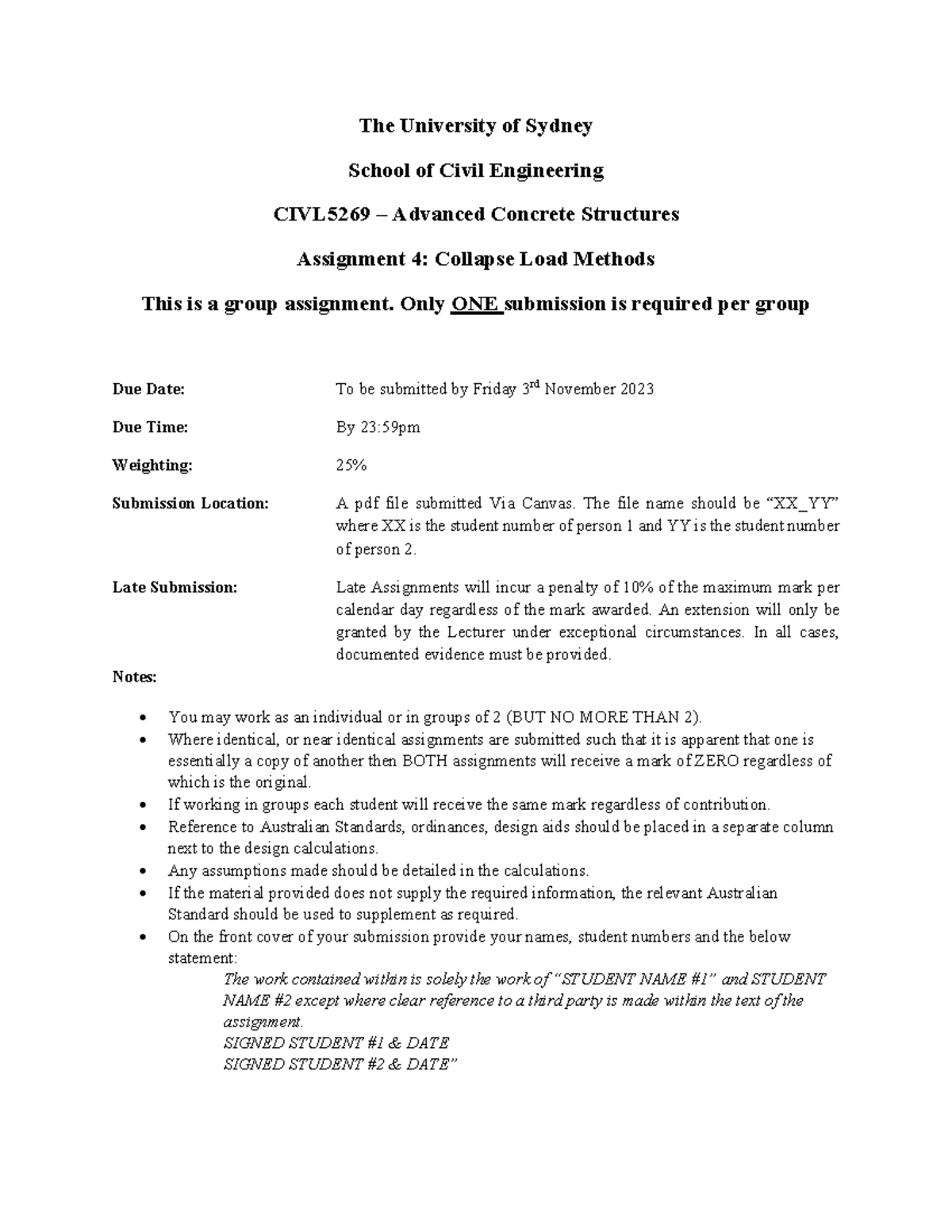 CIVL5269 Assignment 4: Collapse Load Methods Guide - Studocu