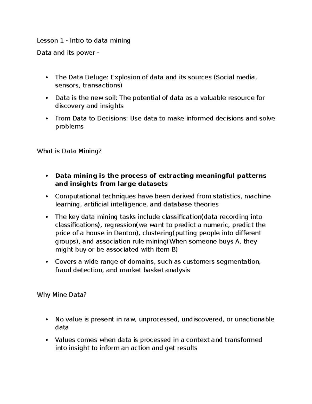 Data Mining Techniques and Statistical Analysis Overview (Course Code: DM101) - Studocu