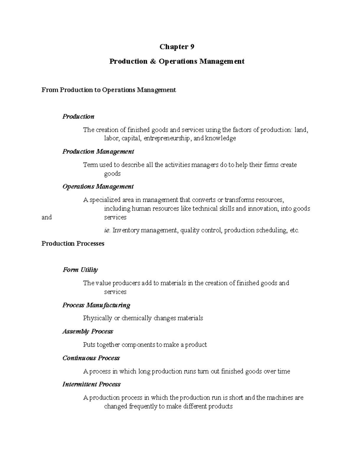 Chapter 9 - Production and Operations Management - Chapter 9 Production ...