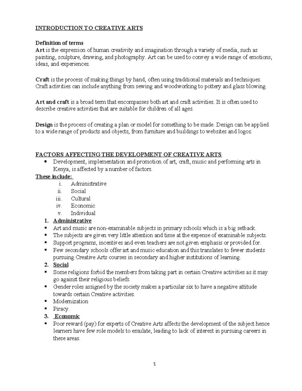 Introduction to Creative Arts: Definitions and Development Factors ...