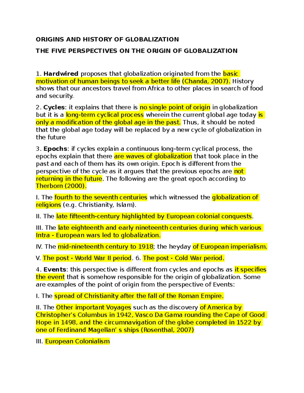 Origins and History of Globalization: Theoretical Perspectives Analysis - Studocu