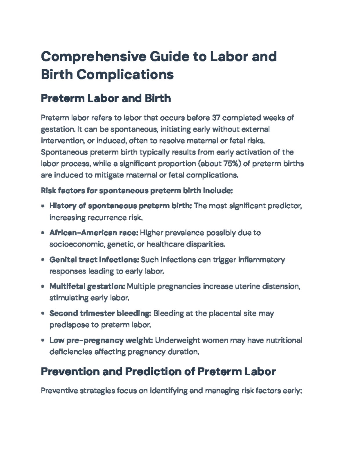 Comprehensive Guide to Preterm Labor & Birth Complications - Studocu