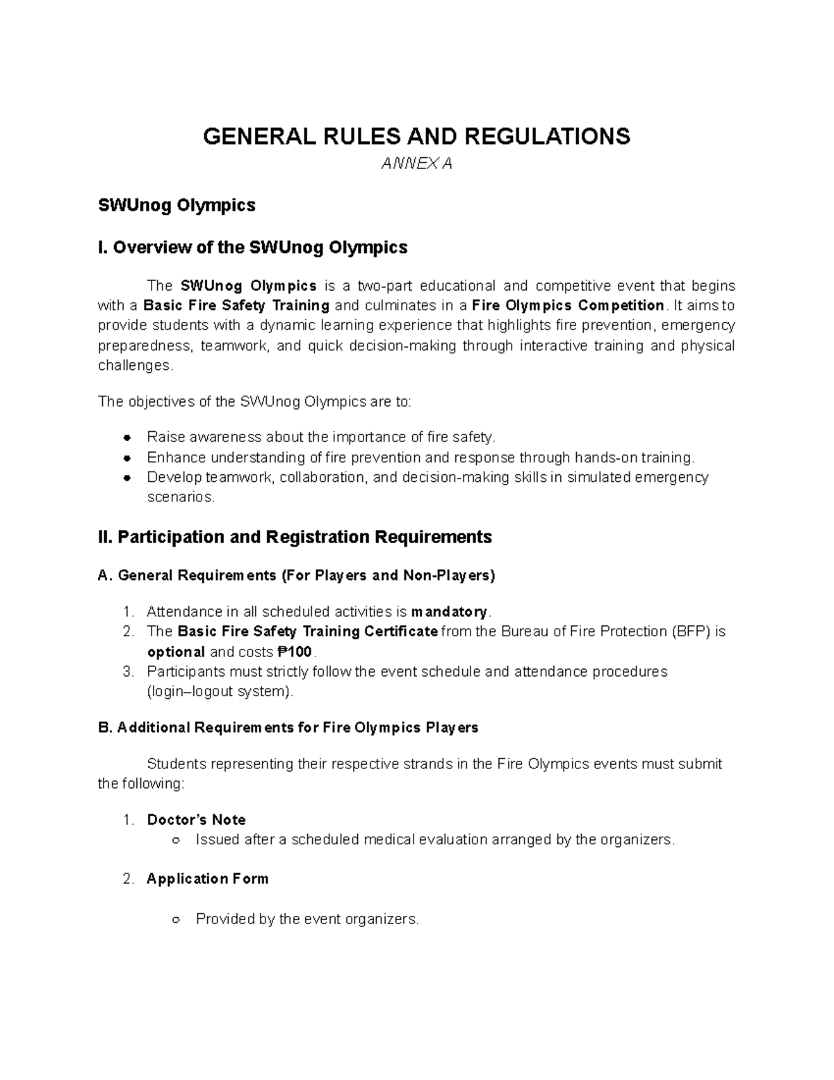 General Rules and Regulations for SWUnog Fire Olympics Events - Studocu