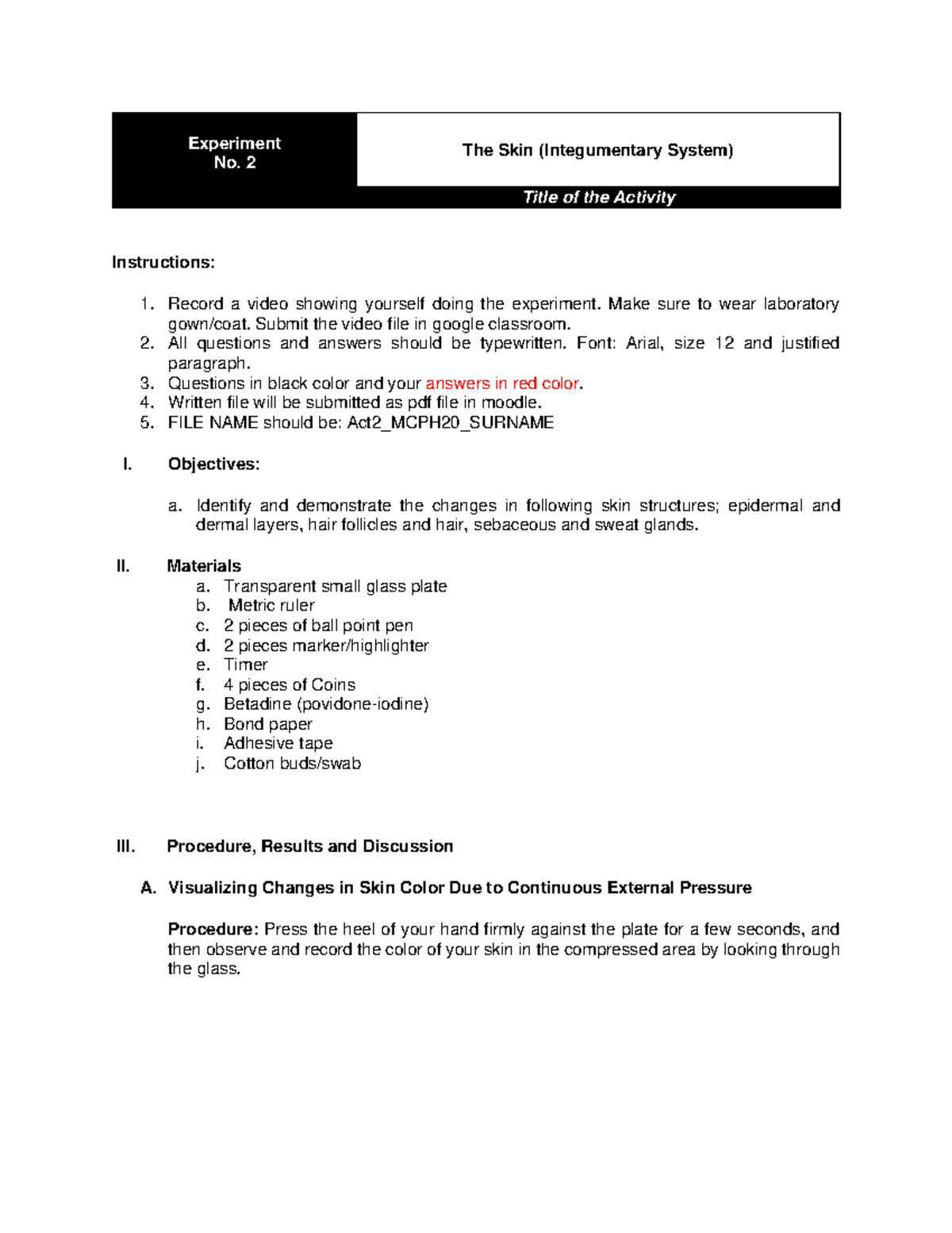 Activity 2: Exploring the Skin and Touch Sensitivity - MCPH20 Lab - Studocu