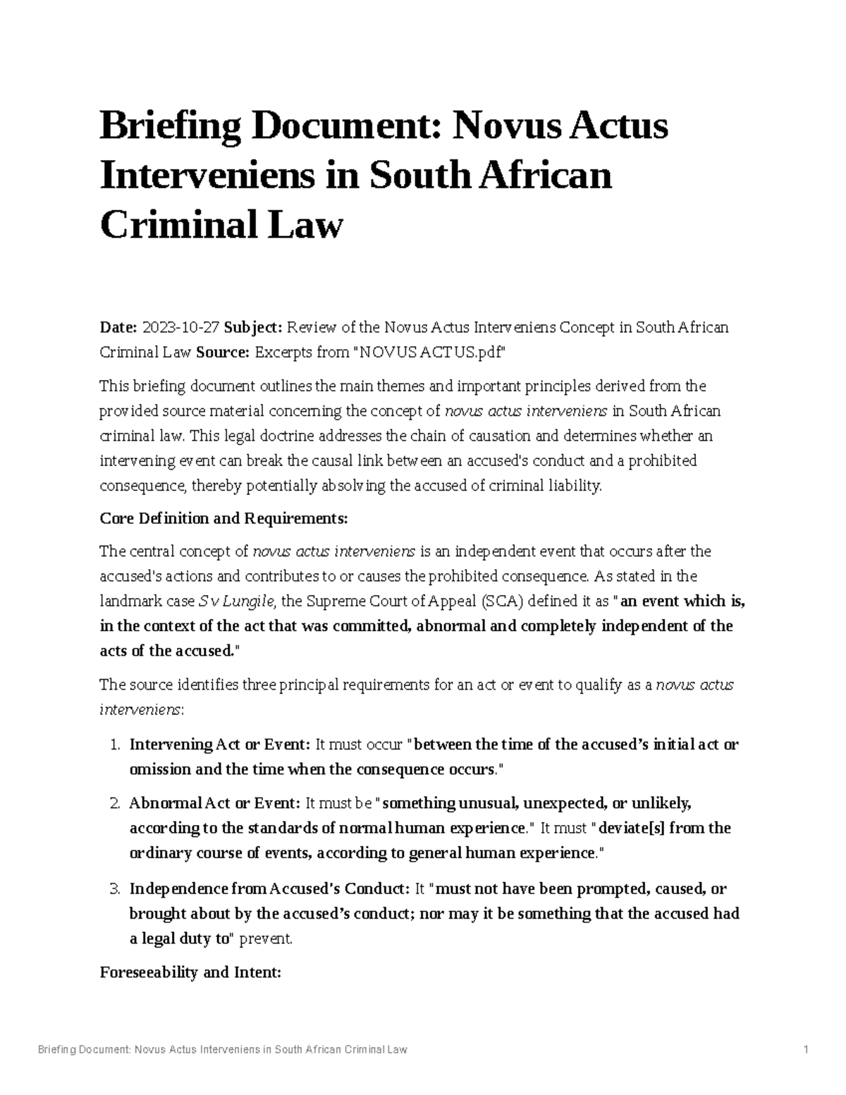 SA Criminal Law: Novus Actus Interveniens Overview and Key Principles ...