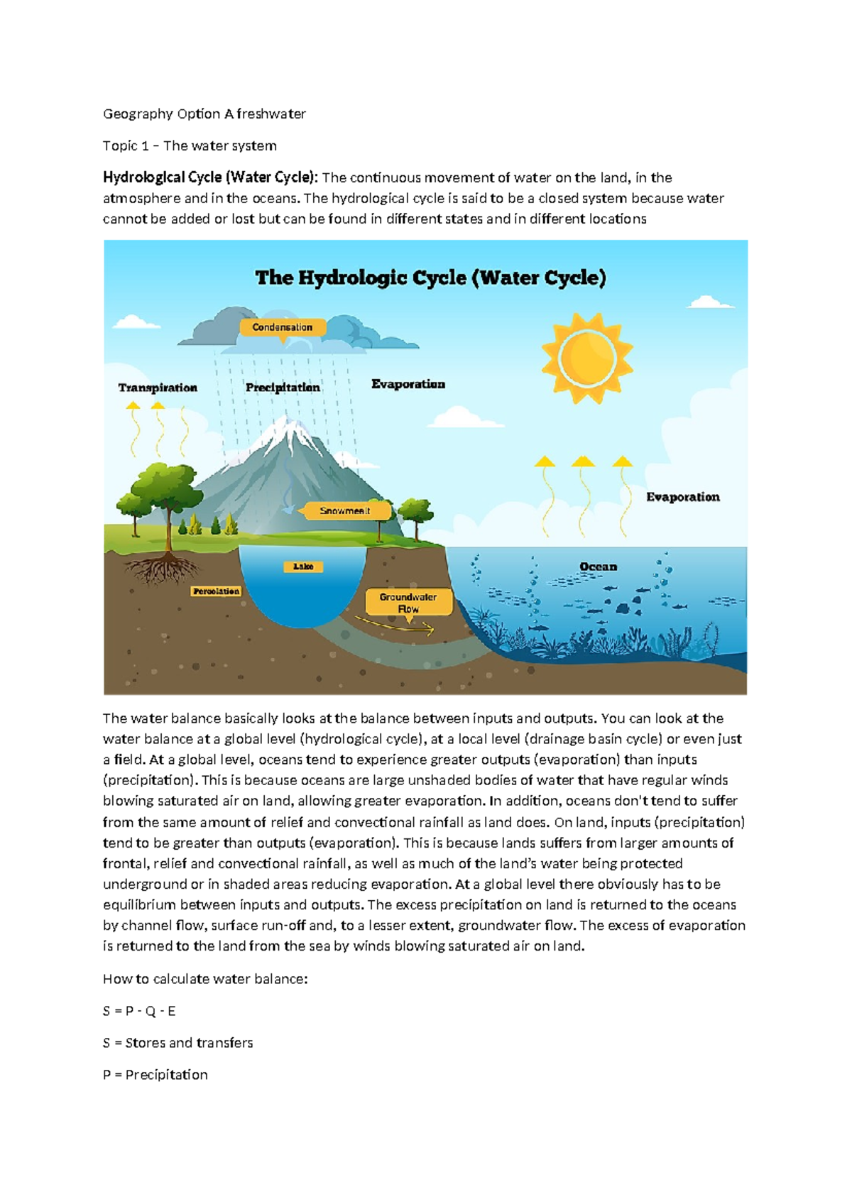 Geography Option A Freshwater Notes: The Hydrological Cycle Explained ...