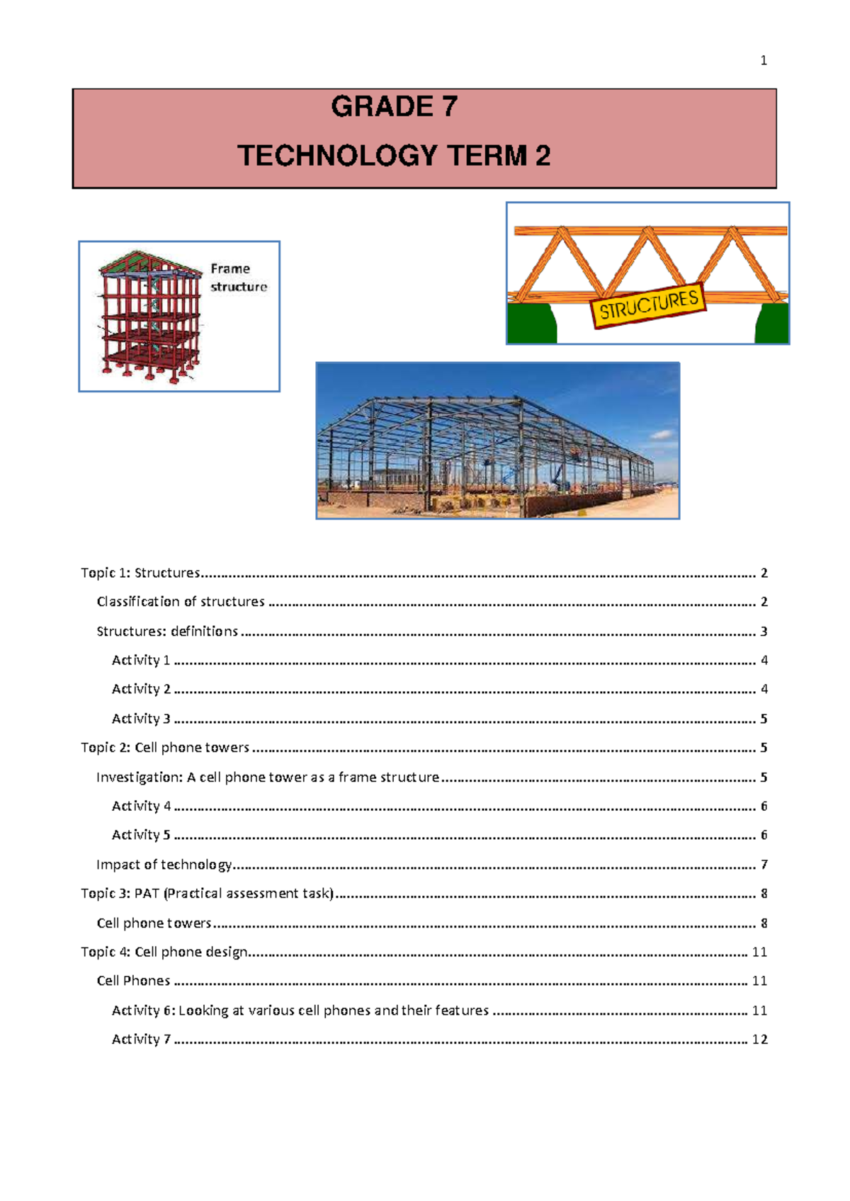 Grade 7 Technology Notes: Structures & Cell Phone Design (GM 2020 ...