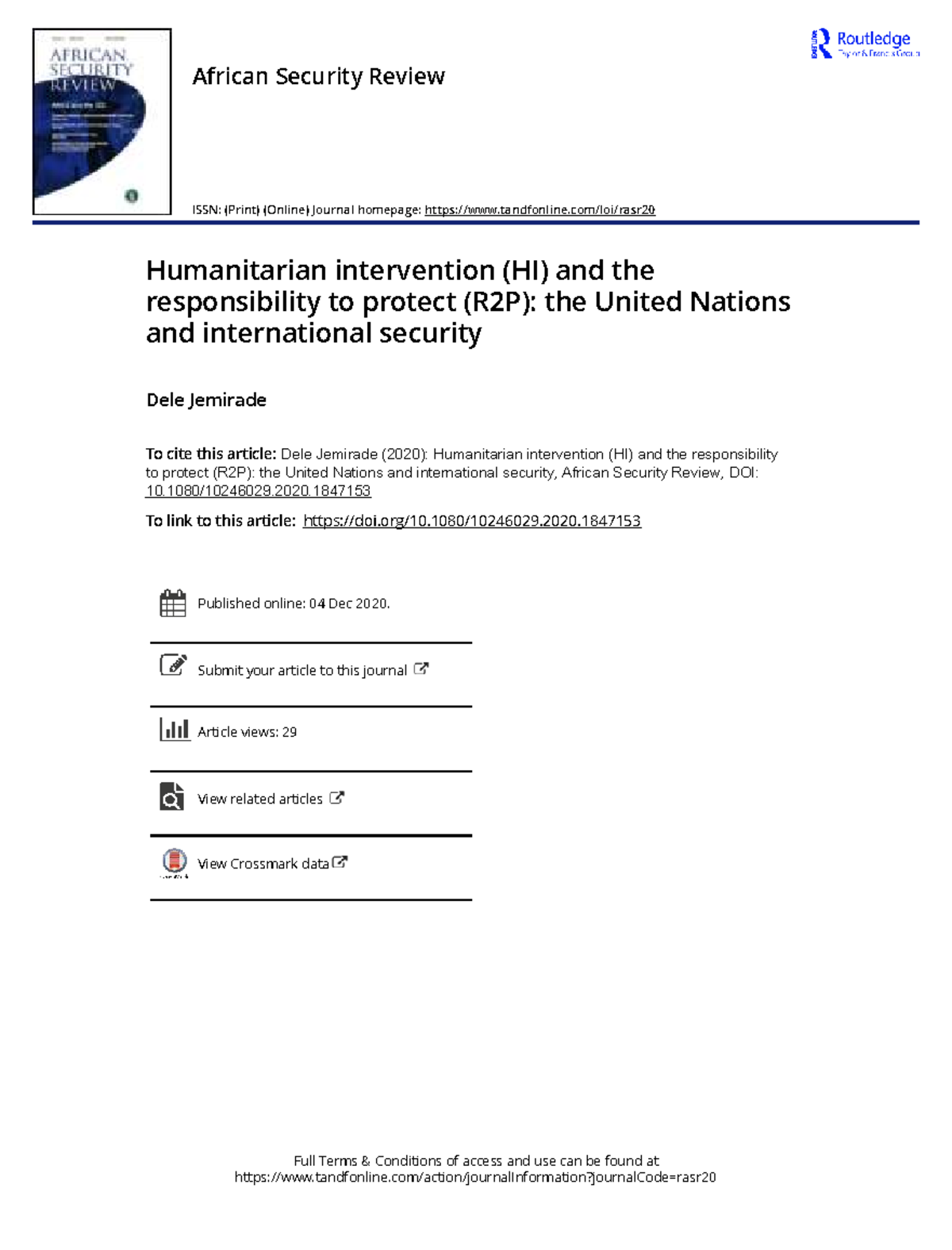 Humanitarian intervention (HI) and the responsibility to protect (R2P ...