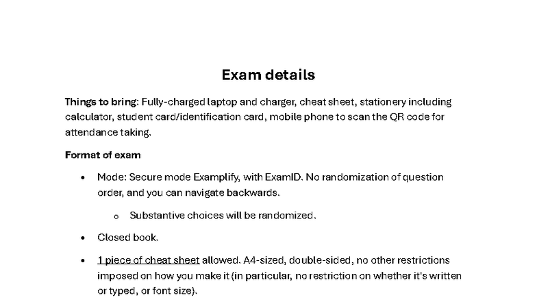 Exam Details - Key exam information and topics NOT tested for AY2025/26 ...