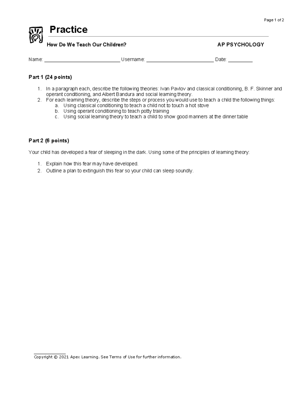 AP Psychology Practice: Teaching Children Learning Theories - Studocu