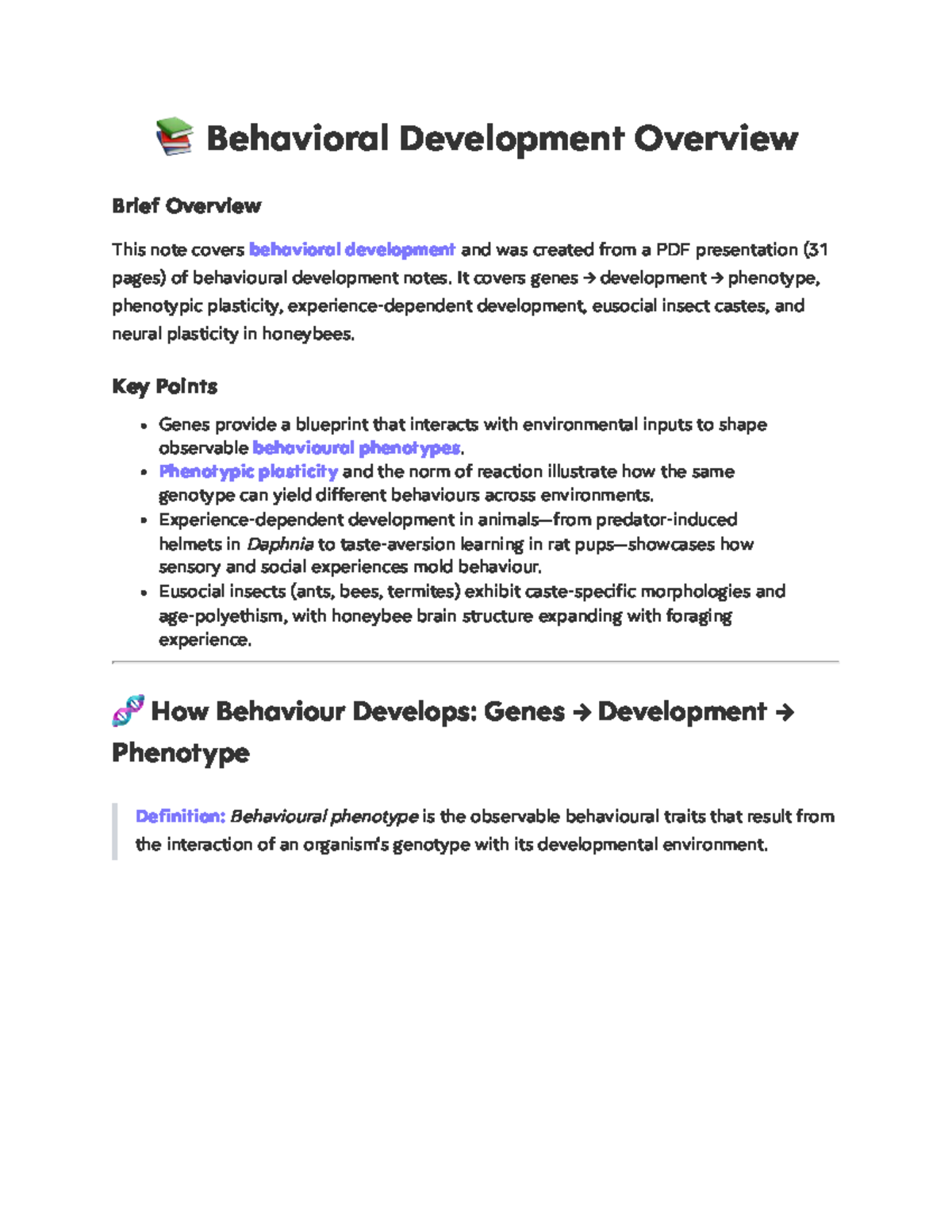 Bio 3436F Week 11 Lecture 2: Overview of Behavioral Development - Studocu
