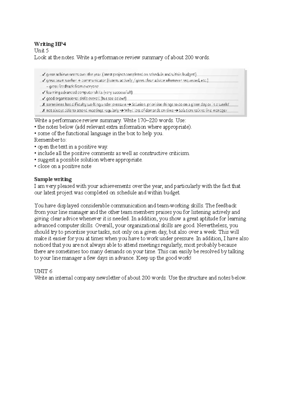 Writing-HP4 - English M4 Writing Sample - Writing HP Unit 5 Look at the ...