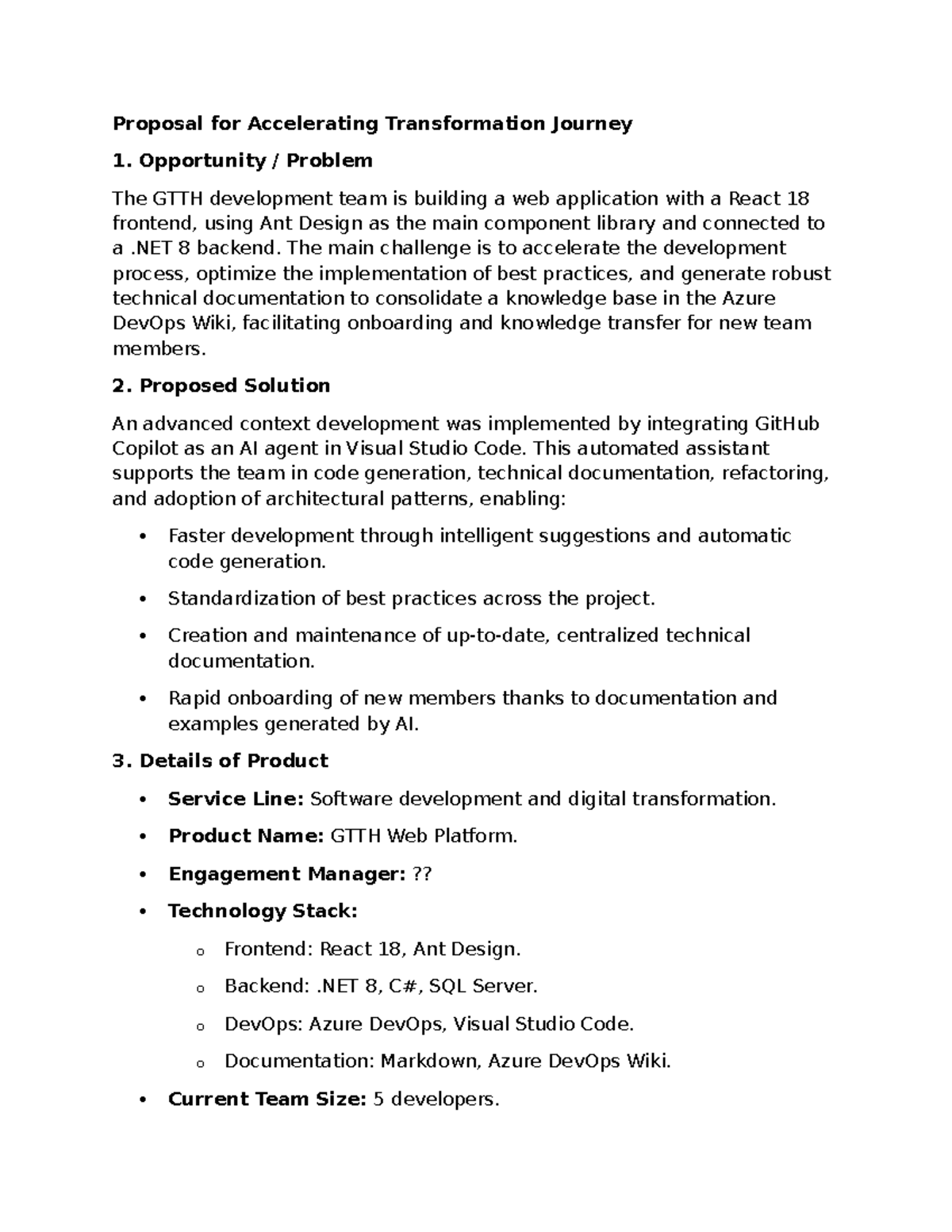 Proposal for Accelerating GTTH Transformation Journey - Studocu